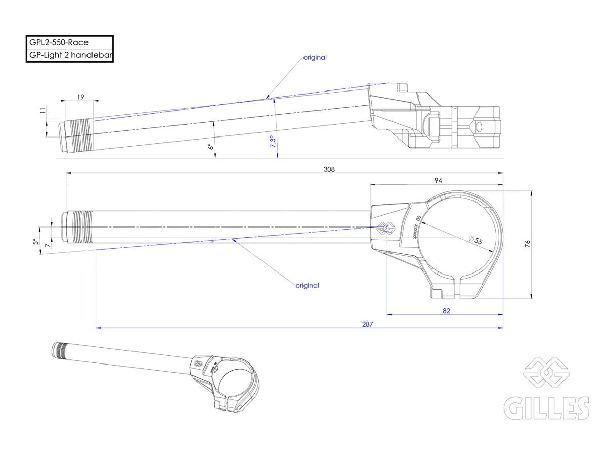 GILLES TOOLING 分離式把手 (55MM / 黑) [GPL2-550-RACE]